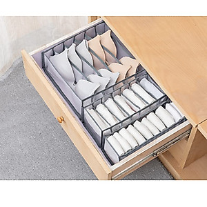 NEATR Wardrobe Organizer, 7 Grids Washable Clothes Organizer for Folded Clothes, 2 Pieces Foldable Wardrobe Clothes Organizer for Jeans, Dividers Nylon Clothing Organizer for Drawer (14.2Lx9.84Wx7.87H inch)