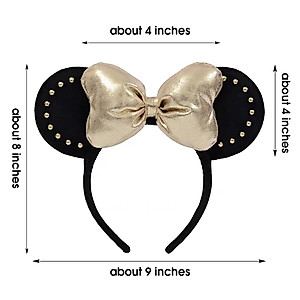 JIAHANG 3D Mouse Ear Hair Bow Headband, Velvet Hairband Park Party Decoration Costume Headwear Hair Accessories for Women Girls (3D-gold rivet)
