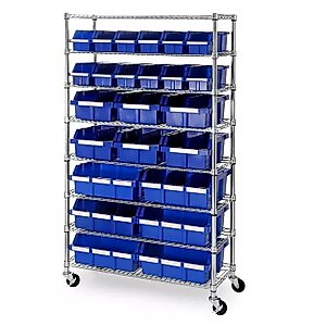 Heavy-Duty Steel Wire Shelving Storage Unit, 24-bin Rack with Wheels (Blue)