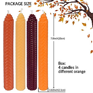 DEYBBY 8" Hand-Rolled Beeswax Taper Candles 4 Pack Cone Top,Pure Natural Honeycomb Bee Wax Candle,4Hour Burn Time(Yellow Orange Brown Fall)