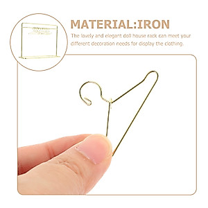 NUOBESTY Doll Hangers Miniature Garment Rack with 10pcs Mini Clothes Hangers Metal Dress Outfit Holders for Closet Wardrobe Dollhouse Furniture Accessories Golden Doll Closet