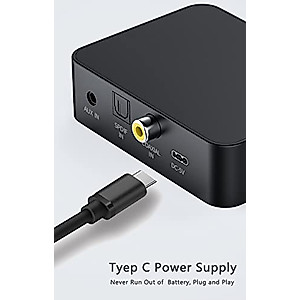 Bysimilai Bluetooth 5.0 Transmitter for TV/PC to Wireless Headphone, Digital Optical Bluetooth Audio Adapter aptX Low Latency, HD Sound (Optical, 3.5mm AUX, Coaxial, TF Card) -Type C Power Supply