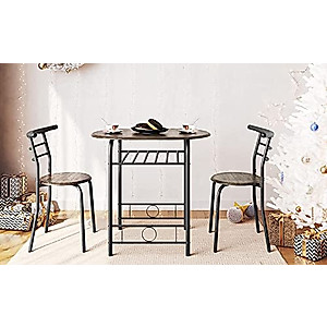 Topeakmart 3 Piece Kitchen Table Set - Dining Table Sets for 2 - Compact Table and Chairs w/Steel Frame & Shelf Storage for Small Spaces, Apartment,Bistro - Drift Brown