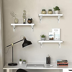 BHFOW Set of 3 Floating Wall Shelves Wall Mounted Floating Shelf Wood Hanging Shelf for Wall, Storage Display Shelving Include Mounting Brackets, White