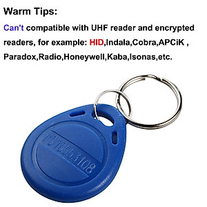 UHPPOTE Proximity 125KHz RFID EM-ID Card Keyfob for Door Access Control - Read Only - Color Blue - 100 Pack