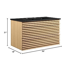 Modway Render 36" Wall-Mount Bathroom Vanity in Oak Black