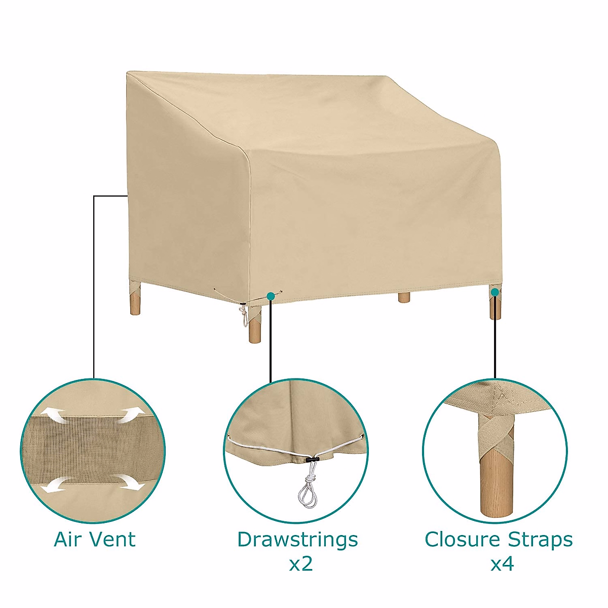 SunPatio Waterproof Patio Sofa Covers, Heavy Duty Outdoor Furniture Covers, Deep Seated Loveseat Covers with Air Vent/Closure Straps/Drawstrings, All Weather Protection, 60" L x 40" W x 32" H, Beige