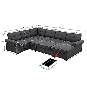 Springfavor 6 Seat Pull Out Couch Sectional Couches for Living Room with Storage Chaise Lounge, U-Shaped Modern Sofas & Couches with Nail for Department/Home/Office