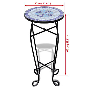 CHARMMA Mosaic Side Table Plant Table Blue White