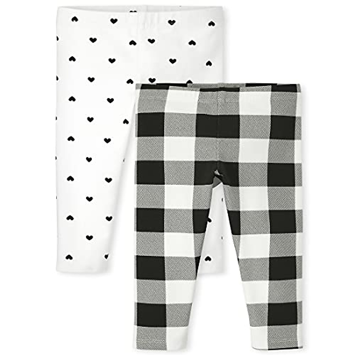 The Children's Place,Buffalo Plaid and Heart Print Knit Leggings 2-Pack,Simplywht,5 Years