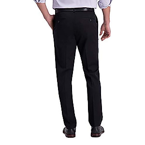 Haggar Men's Iron Free Premium Khaki Slim-Straight Fit Flat Front Flex Waist Casual Pant, Black, 34 x 29