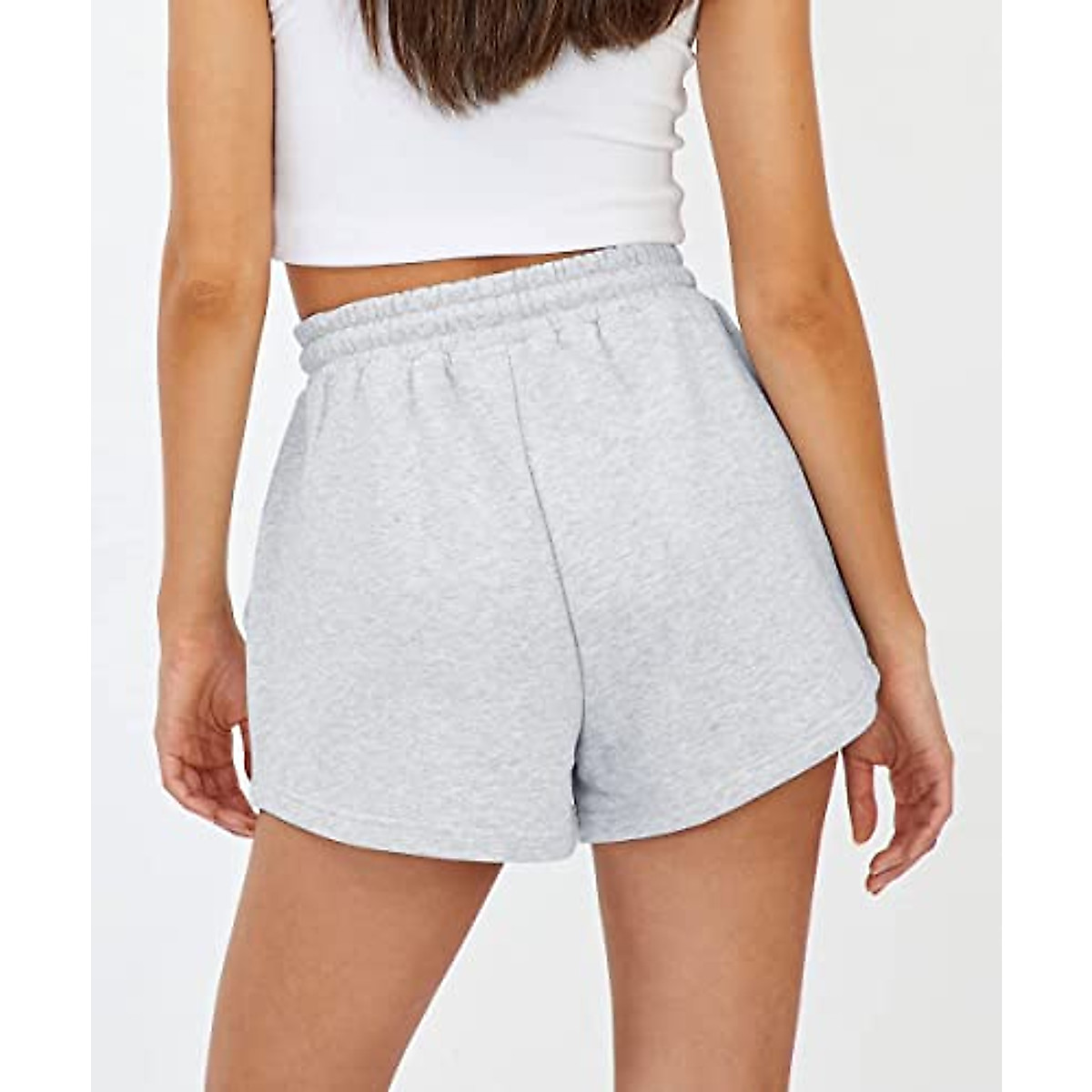 AUTOMET Womens Sweat Trendy Shorts Casual Summer Cotton Shorts Elastic Comfy Running Shorts High Waist Pockets Shorts Clothes Grey