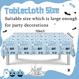 PATIAI 3 Pack Halloween Happy Boo Day Tablecloths Blue Halloween Pumpkin Ghost Rectangular Plastic Table Cover for Halloween Baby Shower Birthday Party Decorations(71 x 43 Inches)