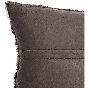 North End Decor Faux Fur Throw Pillow 18"x18" with Insert, Mink Brown White Striped Plush