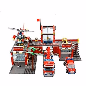 General Jim's Fire Station Multi Emergency Vehicle 774 Piece Modular Building Block Bricks Amazing Colorful 2 Level Fire Station Building Block Bricks Toy with Helipad - for Teens and Adults