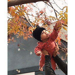 Funky Junque Exclusives Infant Winter Beanie, Newborn Winter Hat 100% Acrylic Material, Ribbed Knit Design, Moisture-Wicking Properties, Baby Beanies 6-12 Months Toddler Winter Hat (Black)