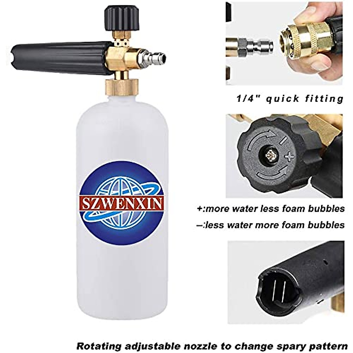 SZWENXIN Pressure Washer Gun for Hoses of Various Pressure Washer, with Foam Cannon ,7 Pressure Washer Nozzle Tips,equipped with M22-14mm and 3/8" Quick Connector