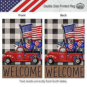 CROWNED BEAUTY 4th of July Patrioctic Welcome Truck Garden Flag 12x18 Inch Double Sided USA Flag Plaid Memorial Day Independence Day Outside Yard Party Decoration