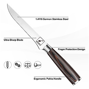 imarku 7 Inch Santoku Knife and 6 Inch Boning Knife German HC Stainless Steel Professional Knife with Ergonomic Pakkawood Handle for Home Kitchen