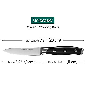 linoroso Paring Knife 3.5 inch Small Kitchen Knife with Elegant Gift Box, Sharp Forged German Carbon Stainless Steel Fruit Knife, Full Tang, Ergonomic Handle-Classic Series