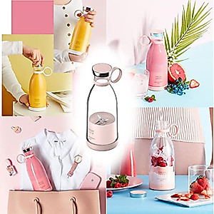 Personal Size Blender, Fresh Juice Mini Fast Portable Blender, Portable Smoothie Blender USB Rechargeable, Electric Juicer Cup with 4 Blades (pink)