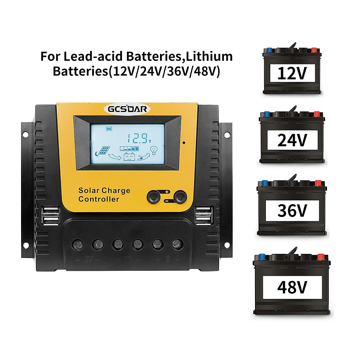 PWM Charge Controller 80A, 12V/24V/36V/48V Auto Max PV 100V .Positive Grounding, 80amp Solar Charge Controller,LCD Display Work for Lead-Acid Sealed/Gel(AGM)/Flooded and Lithium Battery (80A)