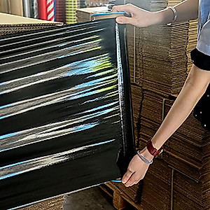 BOMEI PACK Black Stretch Wrap Industrial Strength with Plastic Handle 12" x 1000 Feet 80 Gauge 3-Pack, Black Shrink Wrap, Self-Adhering Black Plastic Wrap for Shipping, Moving