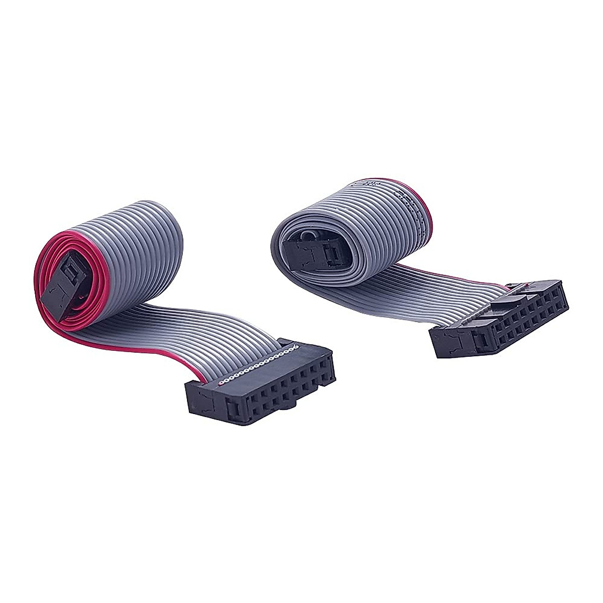 Heyiarbeit 2pcs IDC 16 Pin Connector Gray Wire Flat Ribbon Cable Connector Length 30cm 2.54mm Pitch