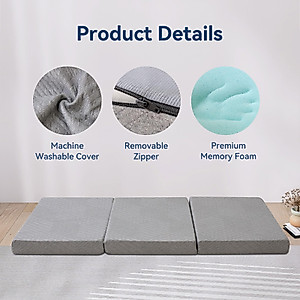 Hcore Folding Mattress Twin XL, 4 Inch Foldable Trifold Memory Foam Mattress with Bag, Portable Mattress Topper for Floor, Camping, Guest, CertiPUR-US Certified, 80"x 38" x4"