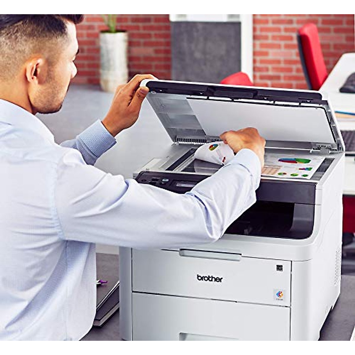 Brother HL-L3290CDW Wireless Compact Digital Color Laser All-in-One Printer, Duplex Printing, Print Scan Copy - 600 x 2400 dpi, 25ppm, 250-sheet, Works with Alexa - Bundle with JAWFOAL Printer Cable.