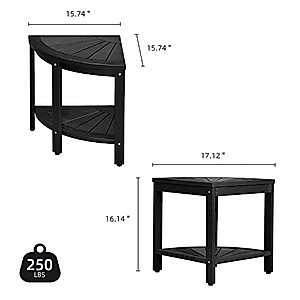 DWVO Poly Lumber Shower Bench 18" Shower Stool Corner Bench with Storage Shelf, Wood Texture Corner Seat for Bathroom, Spa, Corner Shower Stool for Bathroom Living Room (Black)