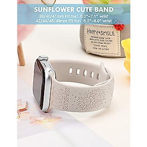 Sunflower Engraved Band Compatible with Apple Watch Bands 38mm 40mm 41mm Women Girls, TOYOUTHS Floral Lace Cute Fancy Fashion Stretchy Sport Silicone Flower Straps for iWatch Series 8/7/6/5/4/3/2/1/SE