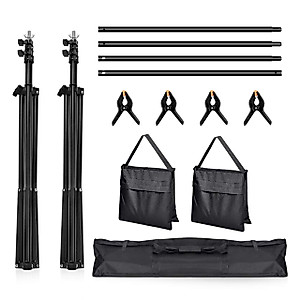 Photo Backdrop Stand, Photography Backdrop Stand, 10Ft Adjustable Background Stand Kit for Studio, Parties, Wedding, with 4 Crossbars, 4 Backdrop Clamps, 2 Sandbags, and Carrying Bag