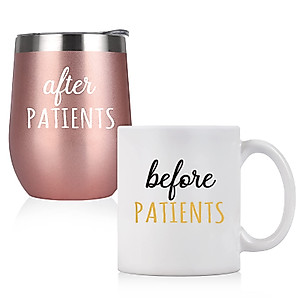 Lifecapido Before Patients After Patients Set, Nurse Week Appreciation Gifts for Nurse Practitioner Doctor Hygienist Physician Dentist Women, 11oz Coffee Mug and 12oz Stainless Steel Wine Tumbler Set
