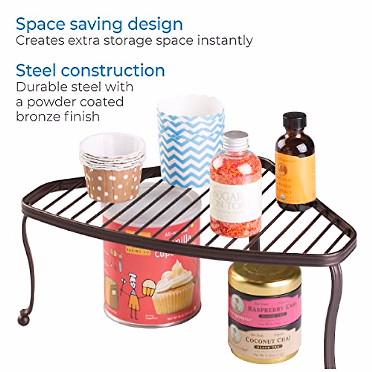 iDesign York Lyra Free Standing Corner Storage Shelf for Kitchen Countertop, Pantry, Cabinet - Bronze 13.5" x 9.75" x 5.5"