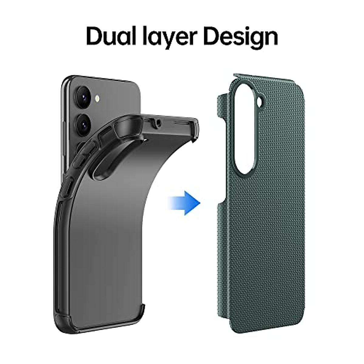 EJGNA Military-Grade Hybrid Case for Galaxy S23, Shockproof Anti-Scratch Bumper Cover, 6.1'' - Green