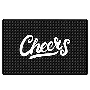 Knot and Style Bar Mat Counter Top - 17.7 x 11.8 inch, Black Waterproof, Non-Slip, Non-Toxic, Heavy Duty Rubber, Easy to Clean, Perfect for Bars & Restaurants, Premium Quality (Cheers)