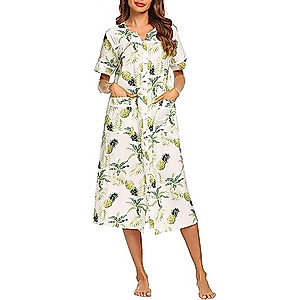 Ekouaer Womens, Long Nightgown Nightshirt, Cotton Sleep Shirts, Plus Size Sleepwear, Nursing Robe, Pattern2, XX-Large