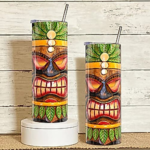 WODORO Tiki Totem Stainless Steel Skinny Tumbler 20oz, Tiki Bar Hula Lessons Aloha Tropical Hawaii Beach Summer Drinkware, Gifts For Beach Lovers, Life Is Better At The Beach (02)