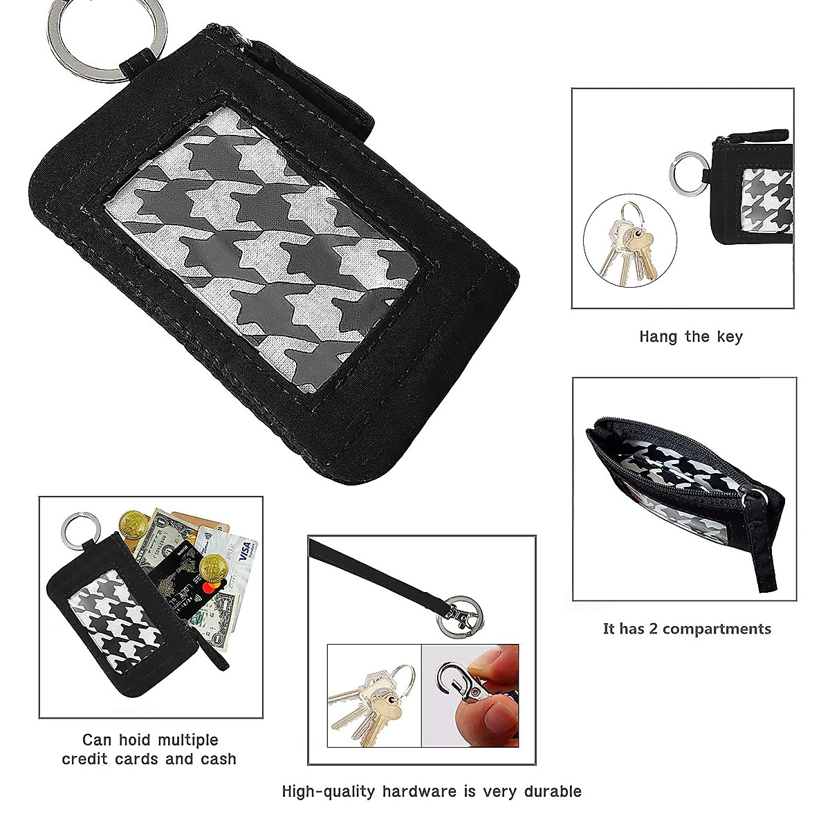 ANNAMITO POP Wonderful Pattern Cotton Zip ID Case Wallet Marble Card Badge Holder With Key Ring Coin Lanyard For Girl Ladies Women Gift
