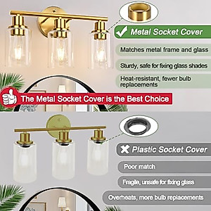 3-Light Gold Bathroom Light Fixtures, Modern Bathroom Vanity Light with Clear Glass Shade, Brushed Gold Bath Wall Mount Lights, Wall Lamp for Mirror Kitchen Bedroom Hallway Living Room Hallway