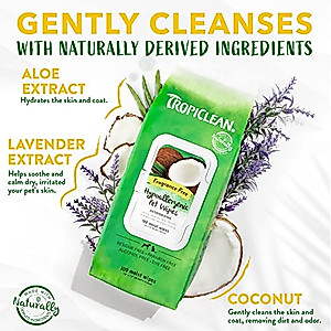 TropiClean Hypoallergenic Dog Wipes for Paws and Butt | Fragrance Free Dog Grooming Wipes | Safe for The Face | Puppy & Cat Friendly | 100 Count