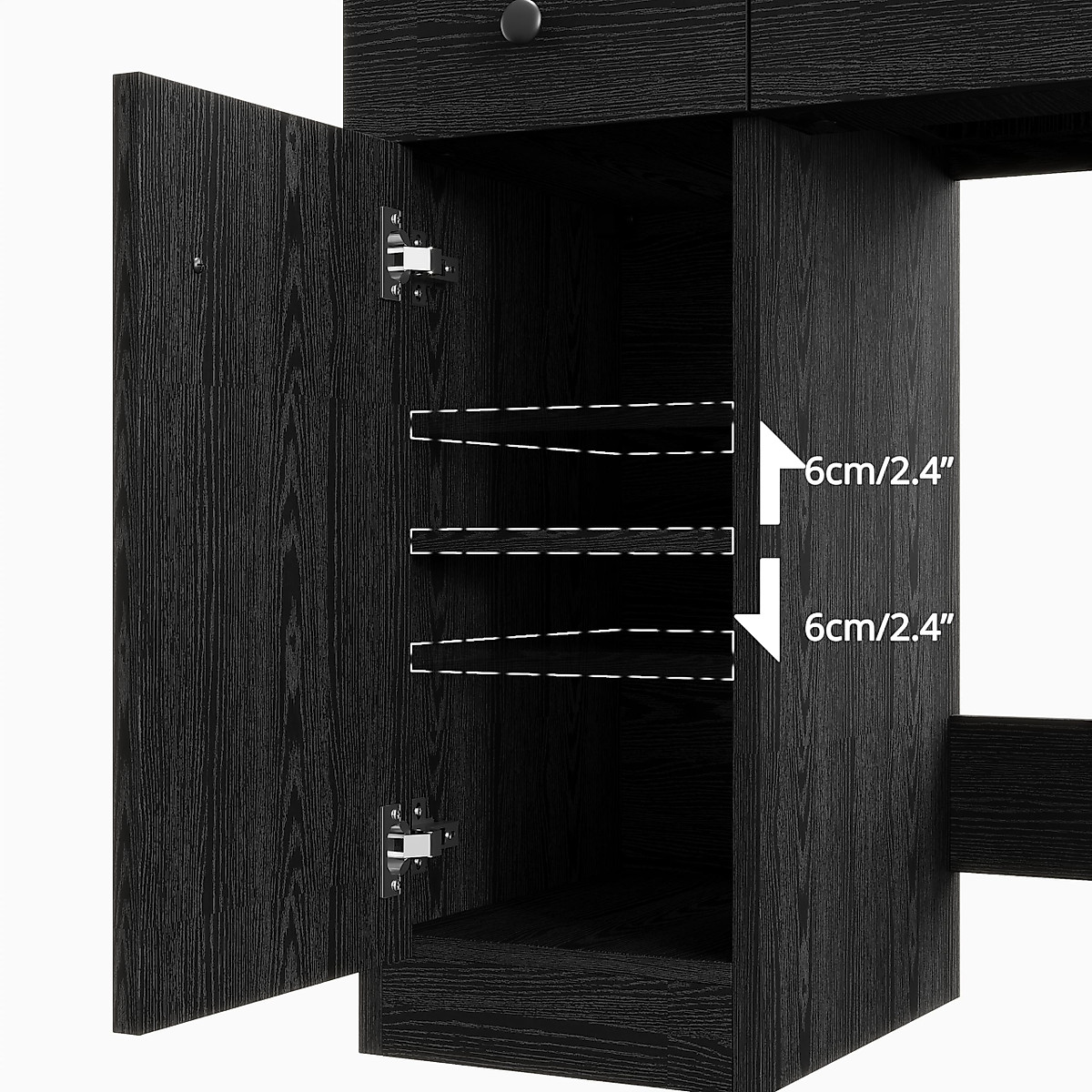 IRONCK Vanity Desk with LED Lighted Mirror & Power Outlet, Makeup Table with Drawers & Cabinet,Storage Stool,for Bedroom, Black
