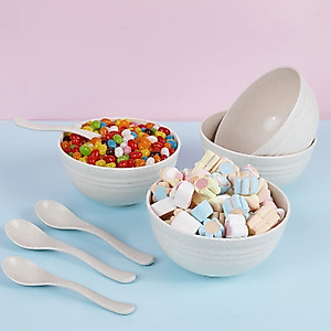 Potomart Unbreakable Cereal Bowls, 24 OZ Wheat Straw Fiber Lightweight Bowl Sets 4 - Dishwasher and Microwave Safe - for Children,Rice,Soup, Salad Bowls