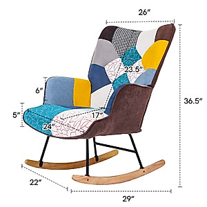 DNAKE Rocking Chair Tufted Upholstered Rocking Chair for Nursery,Comfy Wingback Glider Rocker with Safe Solid Wood Base for Living Room Bedroom Balcony