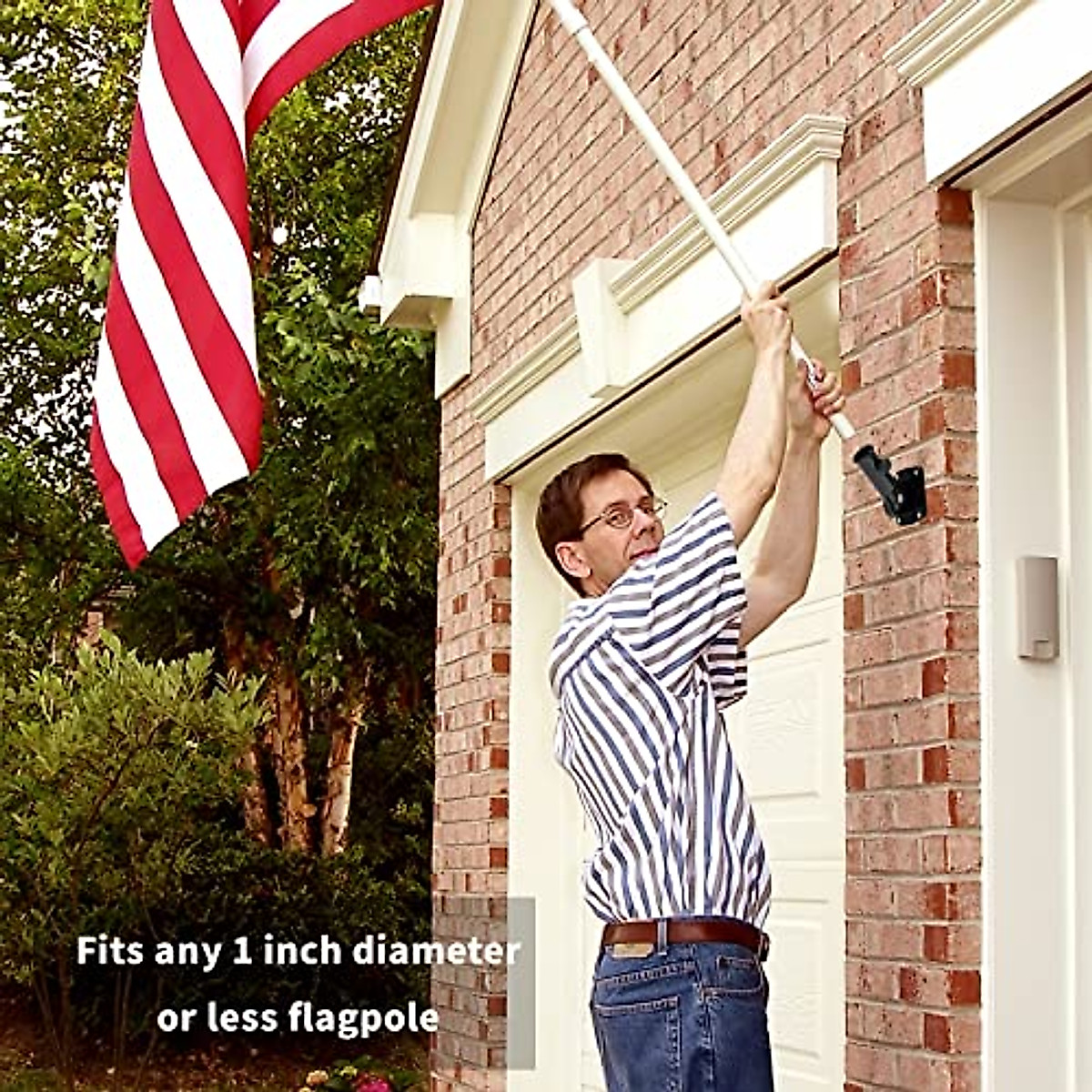 NQ Flag Pole Holder Adjustable, Flag Pole Bracket for Outside House Heavy Duty Aluminum, Multi-Position Flag Pole Mounting Bracket Rust Free with Hardwares, 1" Inner Diameter (Black- 1 Pack)