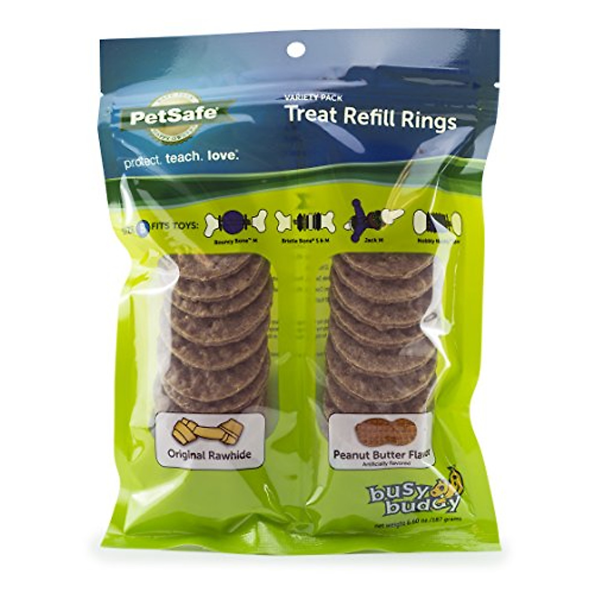 PetSafe Treat Rings for Busy Buddy Dog Toys - Easy to Digest - Interactive Toy Refills for Aggressive Chewers - Stimulating Puppy Supplies - Eases Stress - 24 Rings - Size B - Original/Peanut Butter