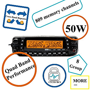 TYT TH-9800D Quad Band 50W Cross-Band Mobile, 10M/6M/2M/70CM Mobile Transceiver, A+B Dual Band Two Way Radio