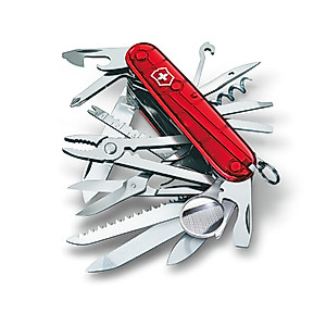 Victorinox Swiss Champ Swiss Army Knife, 33 Functions, Swiss Made Pocket Knife with Large Blade, Screwdriver, Chisel and Combination Pliers - Ruby