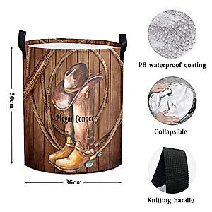 Cowboy Brown Personalized Laundry Basket ,Custom Foldable Storage Bins Laundry Hamper for Nursery Pet Toys Clothes